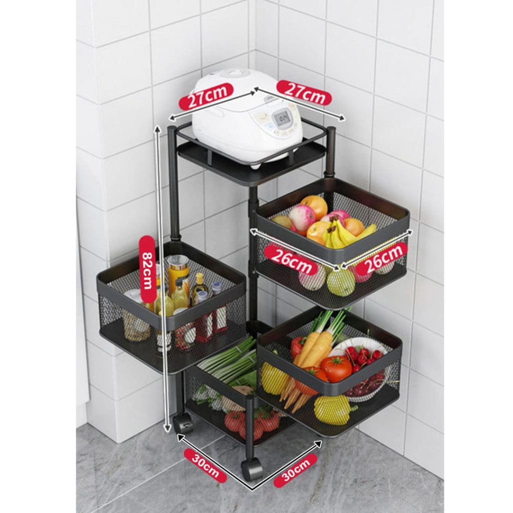 SOGA 4 Tier Steel Square Rotating Kitchen Cart Multi-Functional Shelves ...